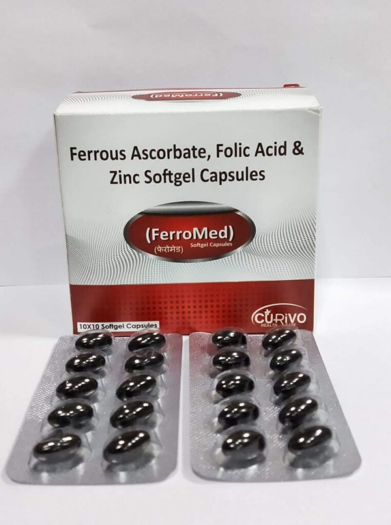 Ferrous Ascorbate, Folic Acid, Zinc Softgel Capsule Manufacturer